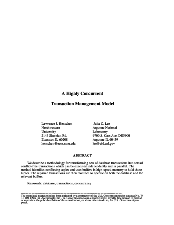 Pdf A Highly Concurrent Transaction Management Model