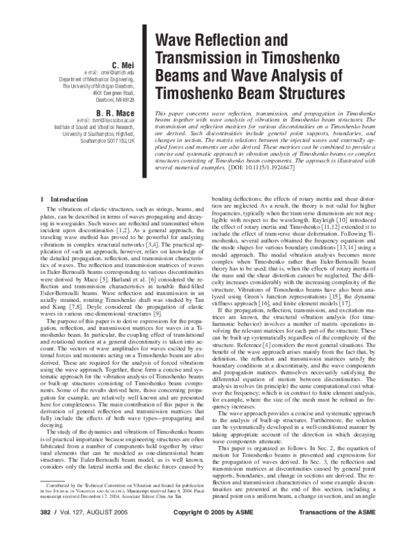 (PDF) Wave reflection and transmission in Timoshenko beams and wave analysis of Timoshenko beam ...
