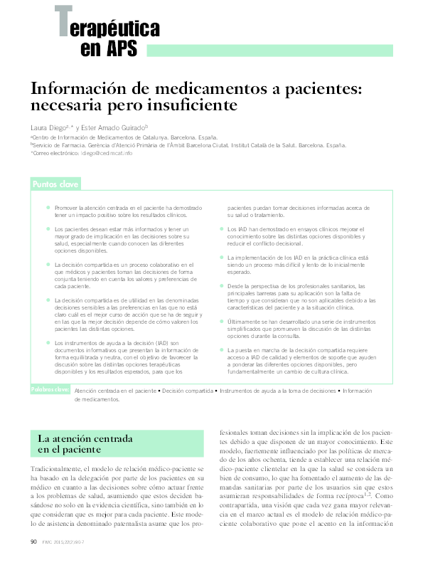 (PDF) Información de medicamentos a pacientes: necesaria pero insuficiente