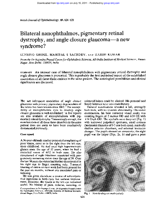 (PDF) Bilateral nanophthalmos, pigmentary retinal dystrophy, and angle ...