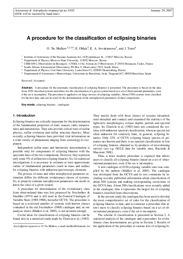 (PDF) A procedure for the classification of eclipsing binaries