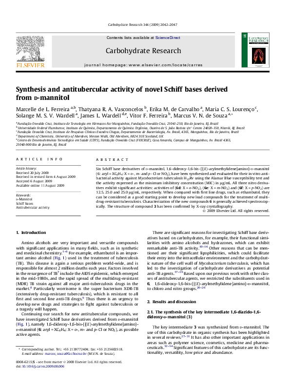 (PDF) Synthesis and antitubercular activity of novel Schiff bases derived from d-mannitol