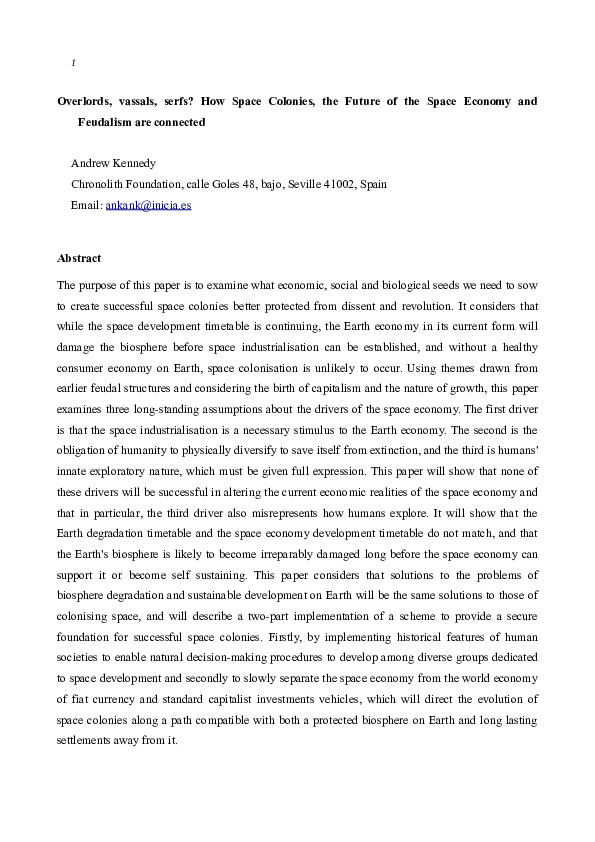 (DOC) Overlords, vassals, serfs? How Space Colonies, the Future of the ...