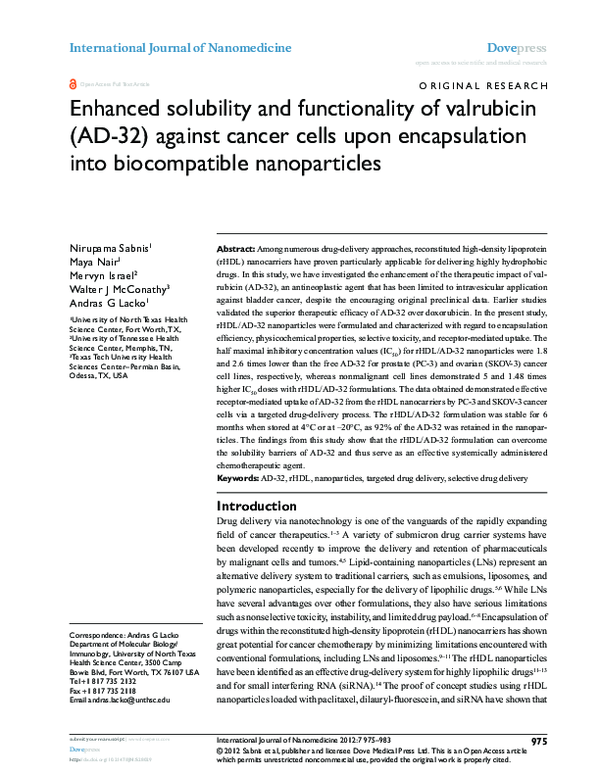 (PDF) Enhanced solubility and functionality of valrubicin (AD-32 ...