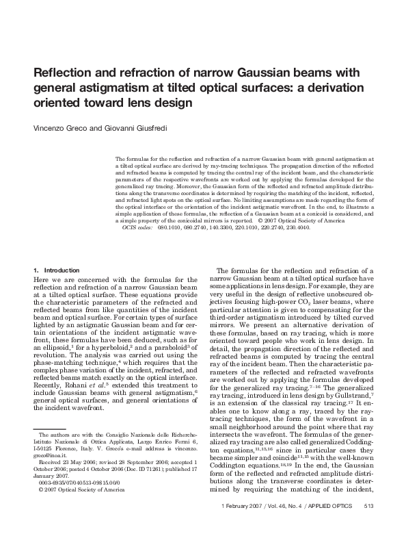 (PDF) Reflection and refraction of narrow Gaussian beams with general ...