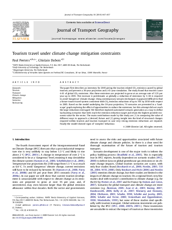 (PDF) Tourism travel under climate change mitigation constraints