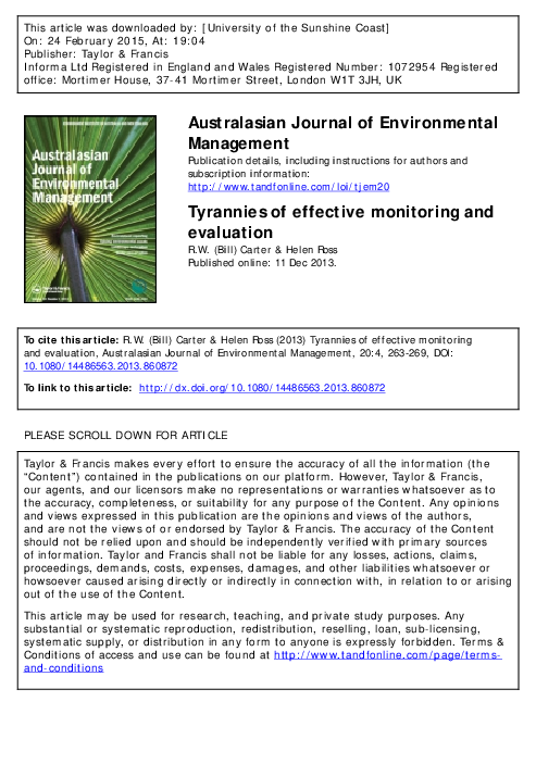 (PDF) Tyrannies of effective monitoring and evaluation