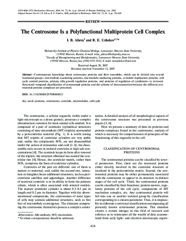 (PDF) The centrosome is a polyfunctional multiprotein cell complex