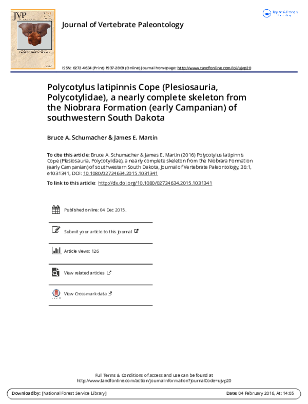 (PDF) Polycotylus latipinnis Cope (Plesiosauria, Polycotylidae), a ...