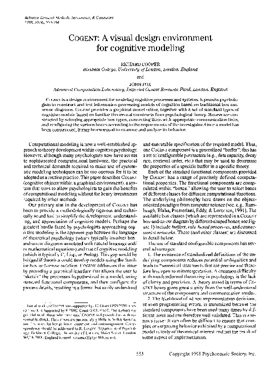 (PDF) COGENT: A visual design environment for cognitive modeling