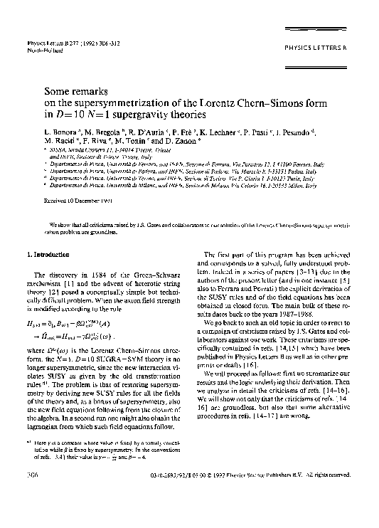 (PDF) Some remarks on the supersymmetrization of the Lorentz Chern ...