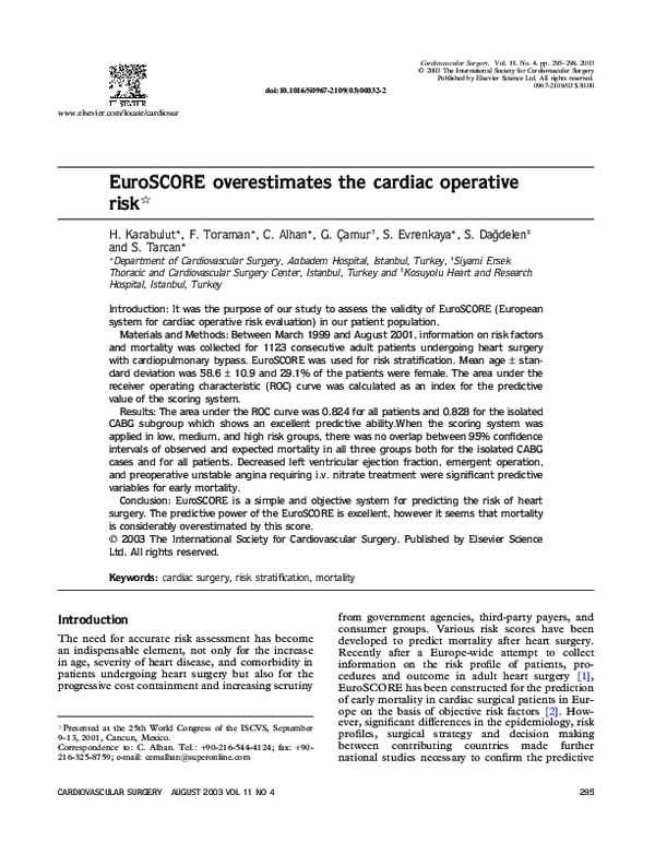 (PDF) EuroSCORE overestimates the cardiac operative risk
