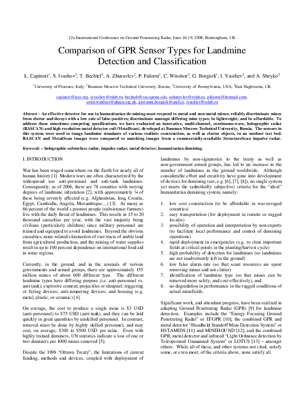 Pdf Comparison Of Gpr Sensor Types For Landmine Detection And Classification