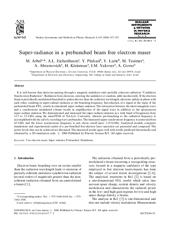 (PDF) Super-radiance in a prebunched beam free electron maser