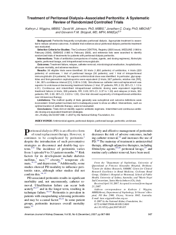 (PDF) Treatment of Peritoneal Dialysis–Associated Peritonitis: A ...