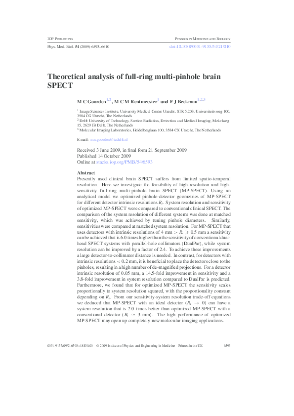 Pdf Theoretical Analysis Of Multi Pinhole Brain Spect