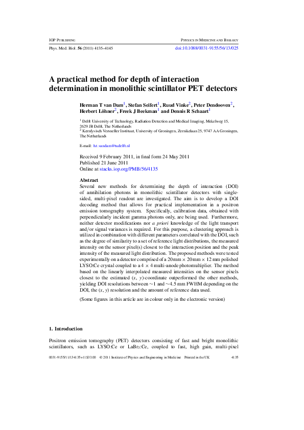 (PDF) A practical method for depth of interaction determination in monolithic scintillator PET ...