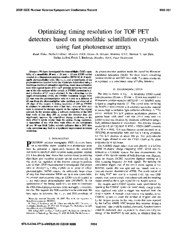 (PDF) Optimizing timing resolution for TOF PET detectors based on monolithic scintillation ...