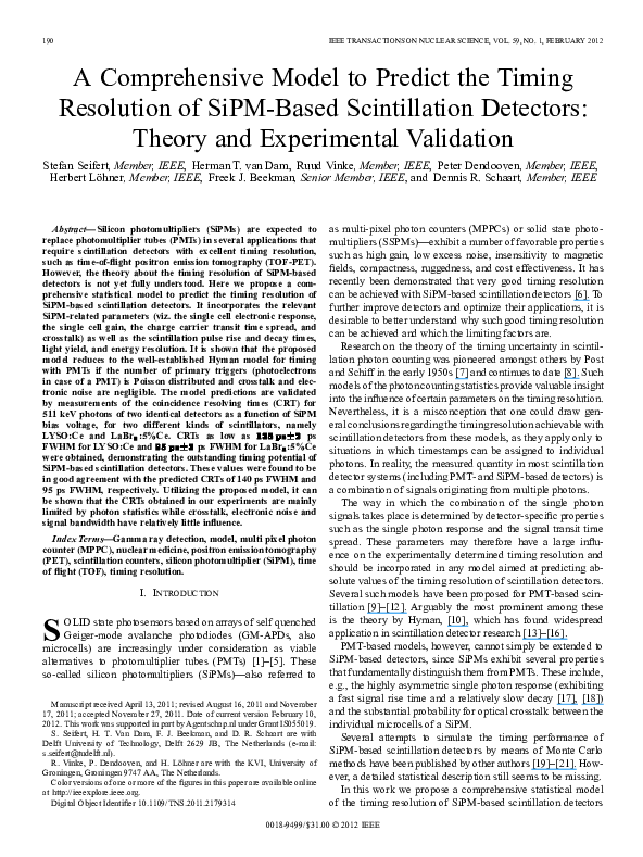 (PDF) A Comprehensive Model to Predict the Timing Resolution of SiPM-Based Scintillation ...