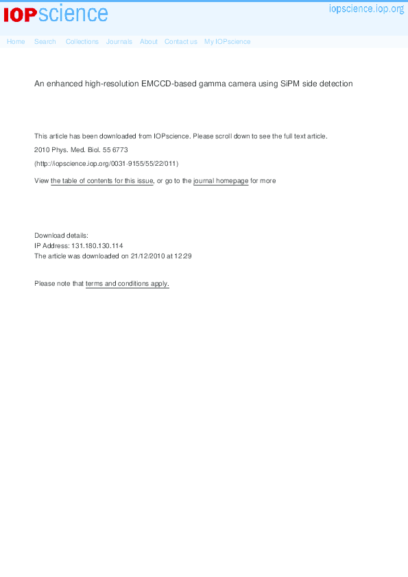 Pdf An Enhanced High Resolution Emccd Based Gamma Camera Using Sipm Side Detection