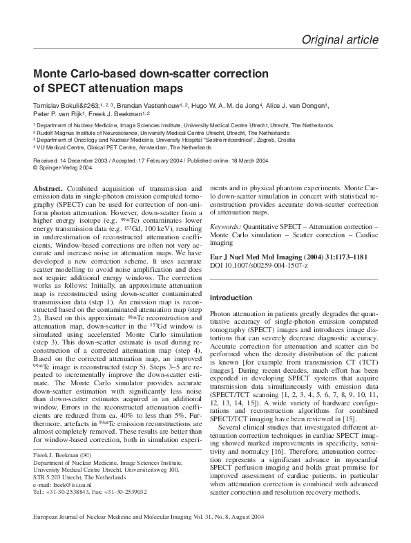 (PDF) Monte Carlo-based down-scatter correction of SPECT attenuation maps