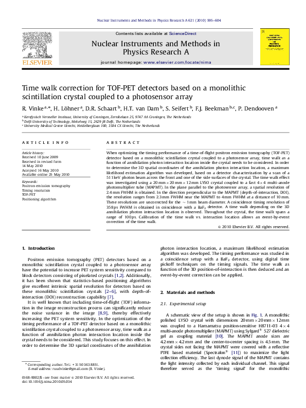 (PDF) Time walk correction for TOF-PET detectors based on a monolithic scintillation crystal ...