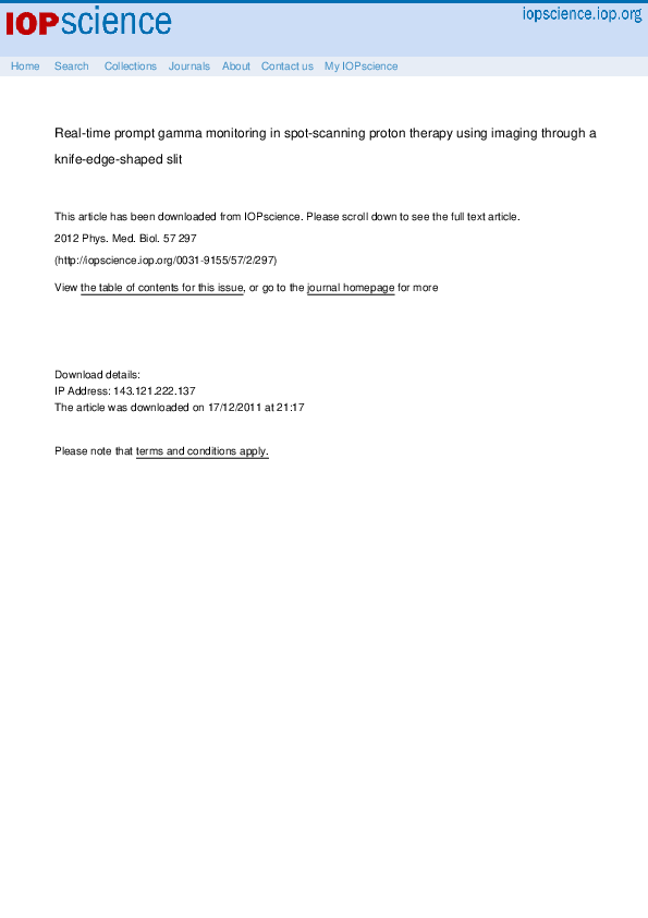 (PDF) Real-time prompt gamma monitoring in spot-scanning proton therapy ...