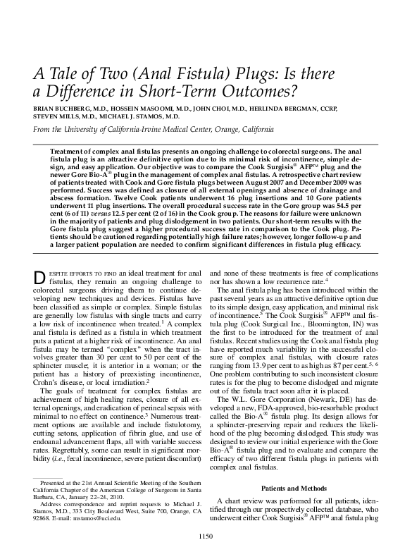 (PDF) A tale of two (anal fistula) plugs: is there a difference in ...