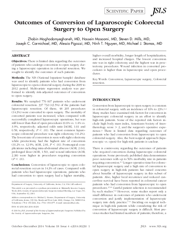 (PDF) Outcomes of conversion of laparoscopic colorectal surgery to open ...