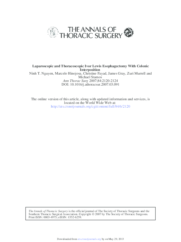 (PDF) Laparoscopic and Thoracoscopic Ivor Lewis Esophagectomy With ...