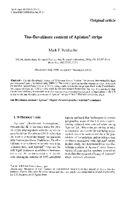 (PDF) Tau-fluvalinate content of Apistan® strips