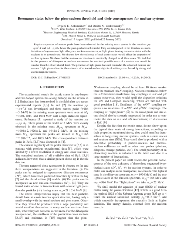 (PDF) Resonance states below the pion-nucleon threshold and their ...