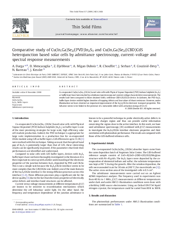 (PDF) Comparative study of Cu(In,Ga)Se2/(PVD)In2S3 and Cu(In,Ga)Se2/(CBD)CdS heterojunction ...