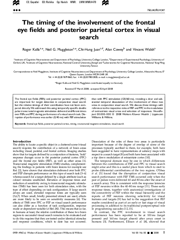 (PDF) The timing of the involvement of the frontal eye fields and posterior parietal cortex in ...