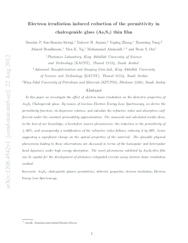 (PDF) Electron irradiation induced reduction of the permittivity in chalcogenide glass (As2S3 ...