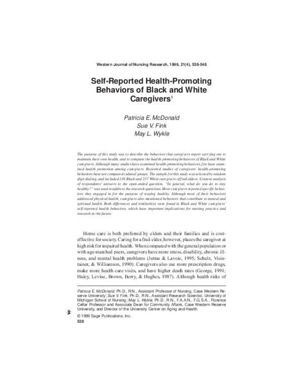 (PDF) Self-Reported Health-Promoting Behaviors of Black and White ...