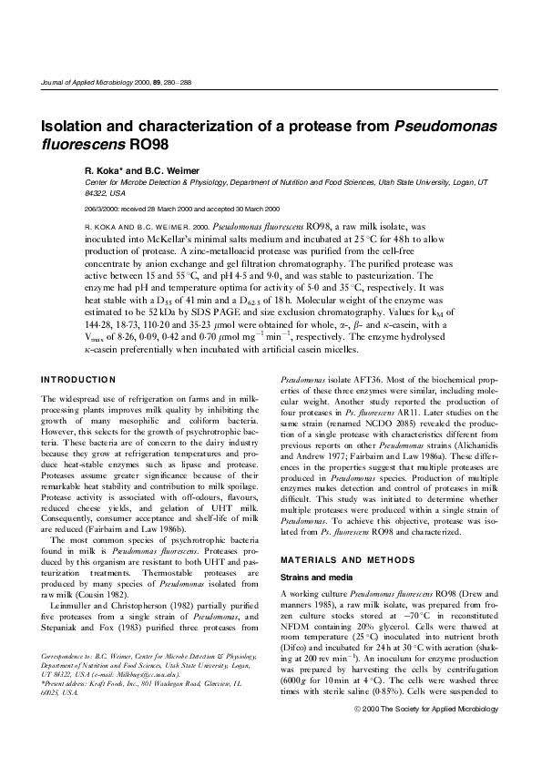 (PDF) Heat-Stable protease from Pseudomonas fluorescens T16 ...