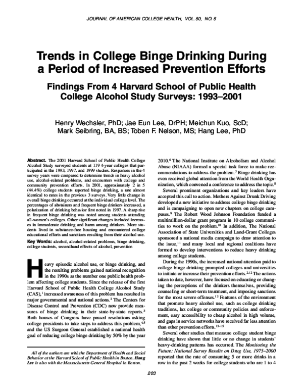 (PDF) Trends in college binge drinking during a period of increased ...