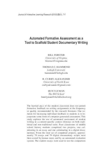 (PDF) Automated Formative Assessment as a Tool to Scaffold Student Documentary Writing