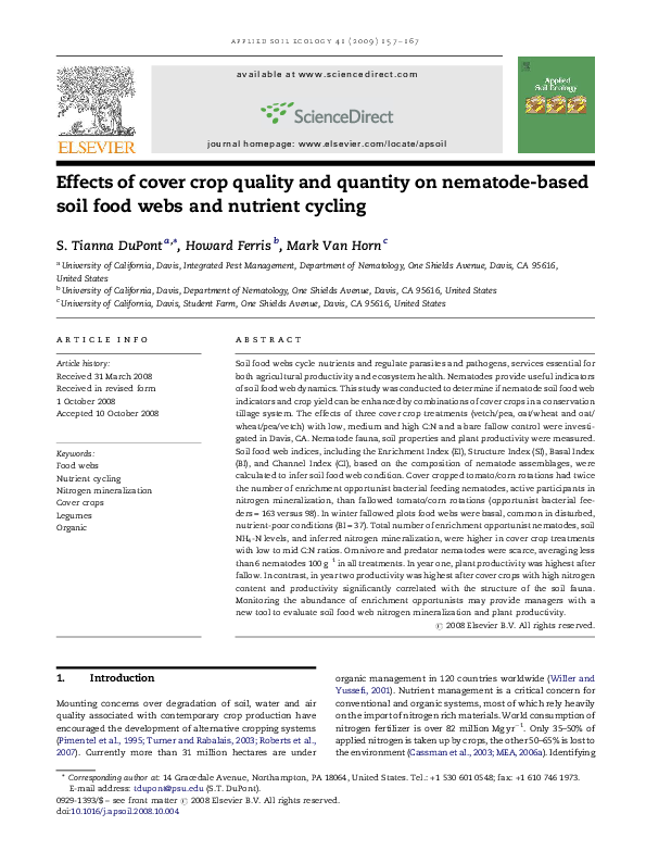 (PDF) Effects of cover crop quality and quantity on nematode-based soil ...