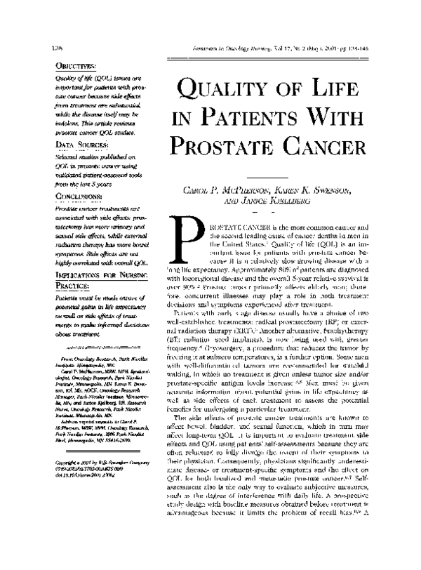 (PDF) Quality of life in patients with prostate cancer