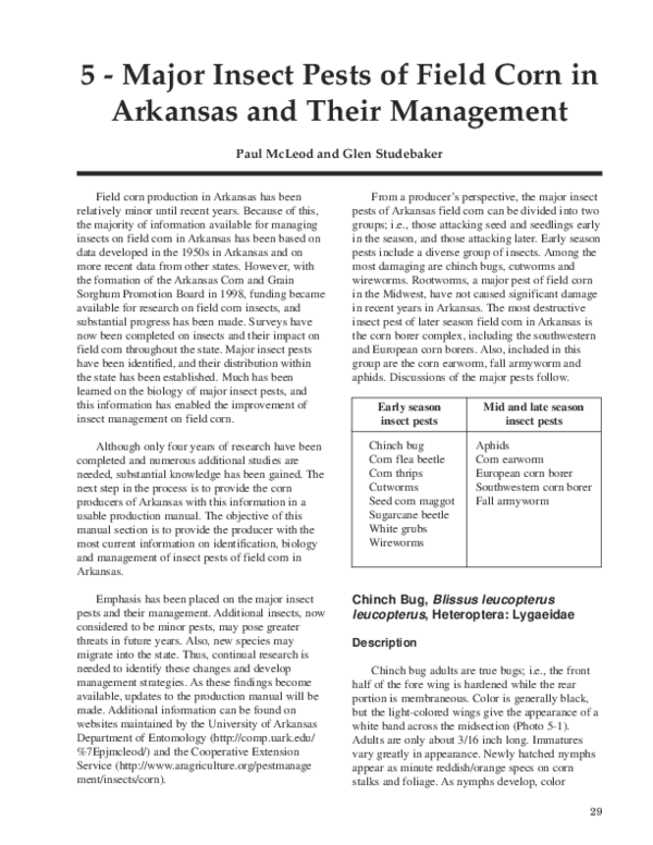 (PDF) 5-Major Insect Pests of Field Corn in Arkansas and Their Management