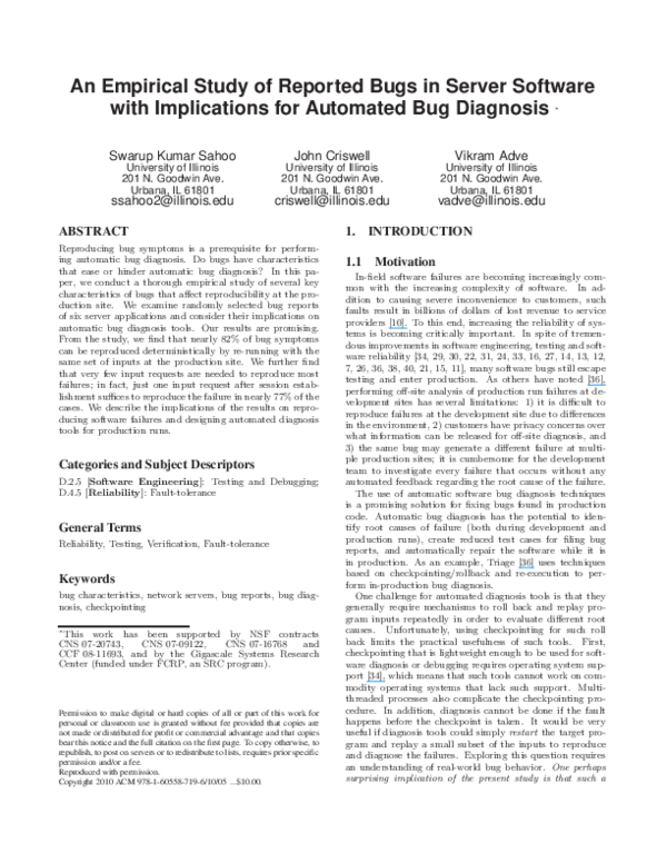 (PDF) An empirical study of reported bugs in server software with implications for automated bug ...