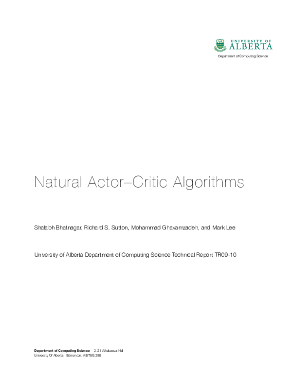 (PDF) Natural actor–critic algorithms