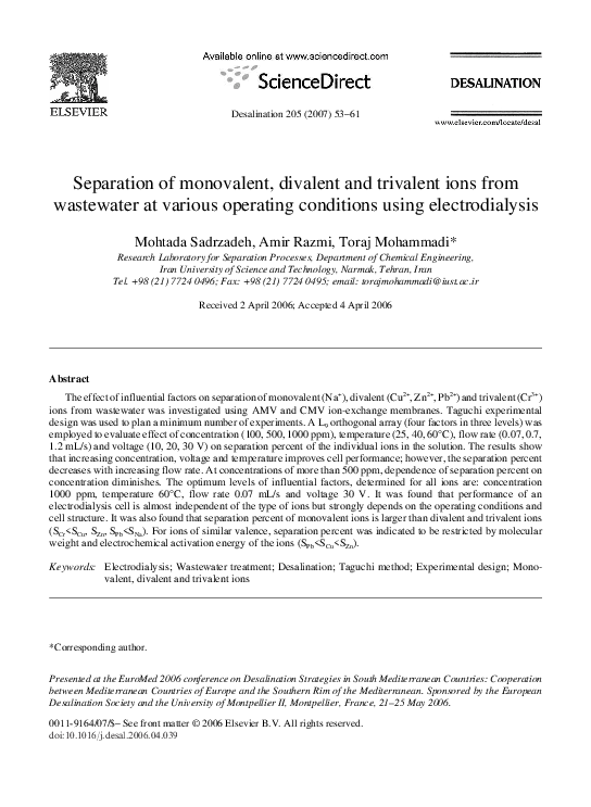 (PDF) Separation of monovalent, divalent and trivalent ions from ...
