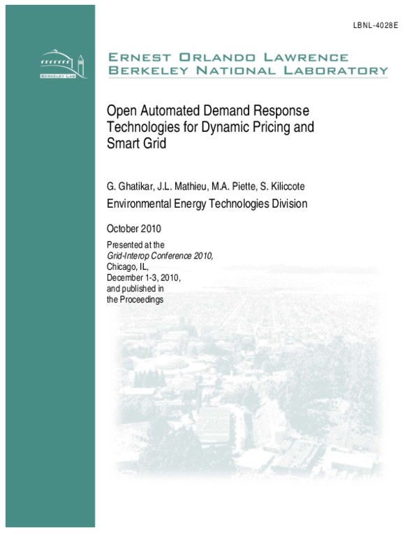 (PDF) Open Automated Demand Response Technologies for Dynamic Pricing and Smart Grid