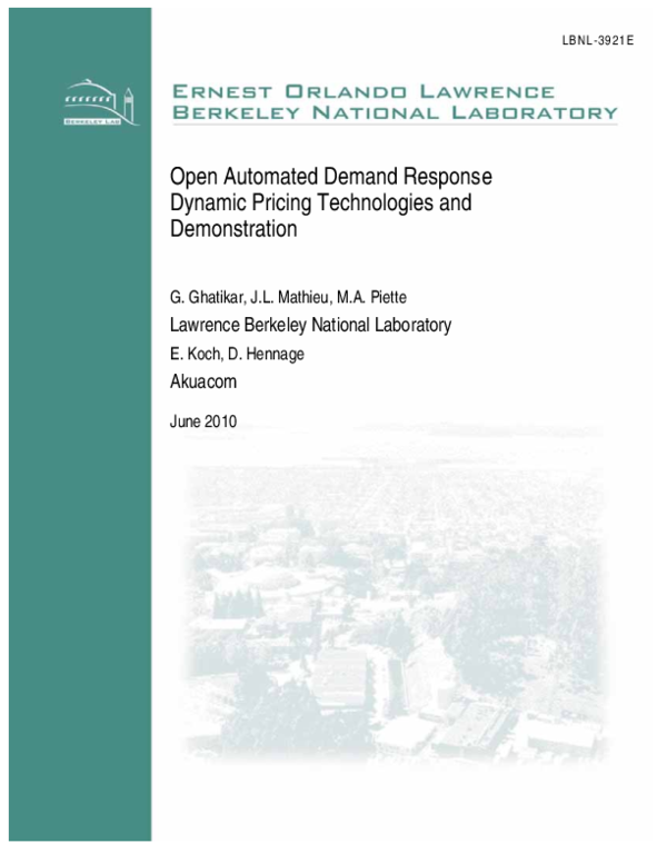 (PDF) Open Automated Demand Response Dynamic Pricing Technologies and Demonstration