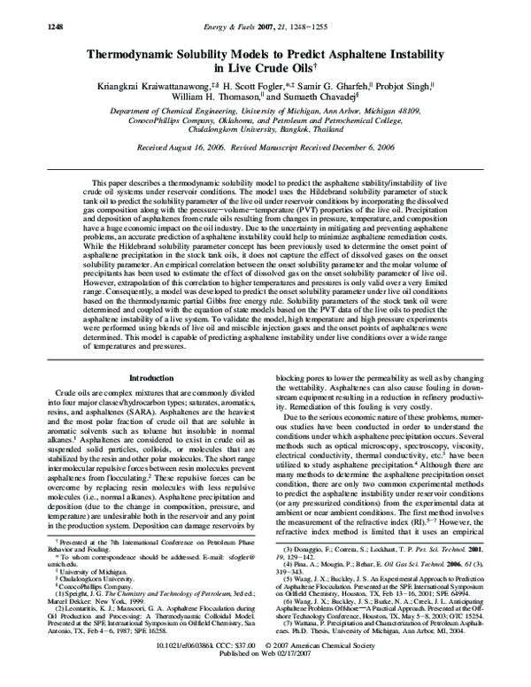 (PDF) Thermodynamic Solubility Models to Predict Asphaltene Instability ...