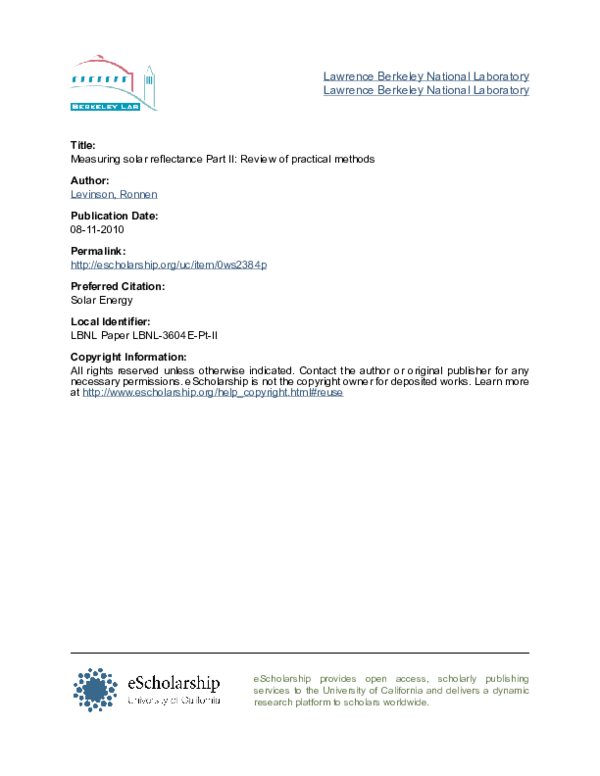 (PDF) Measuring solar reflectance—Part II: Review of practical methods