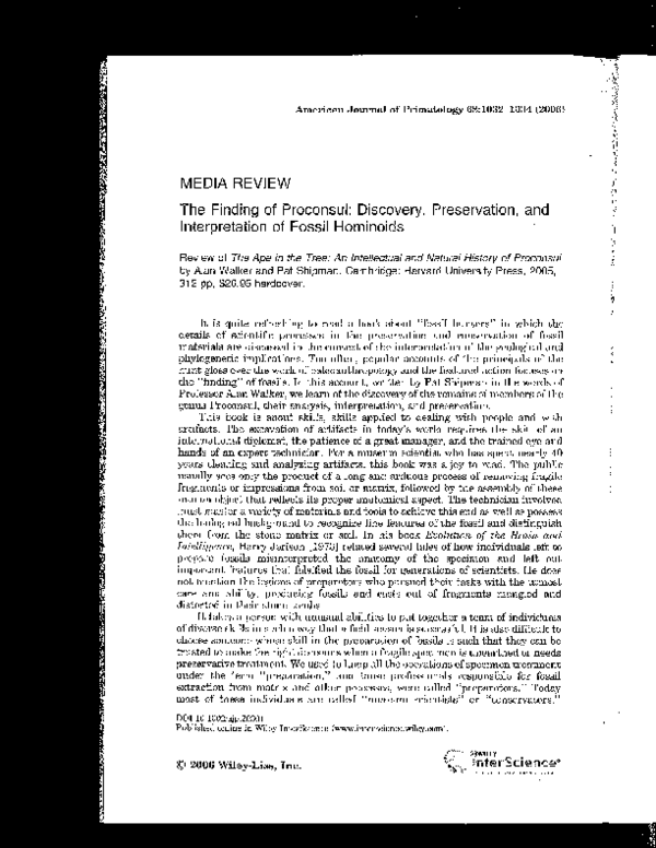 (PDF) The finding of proconsul: discovery, preservation, and ...